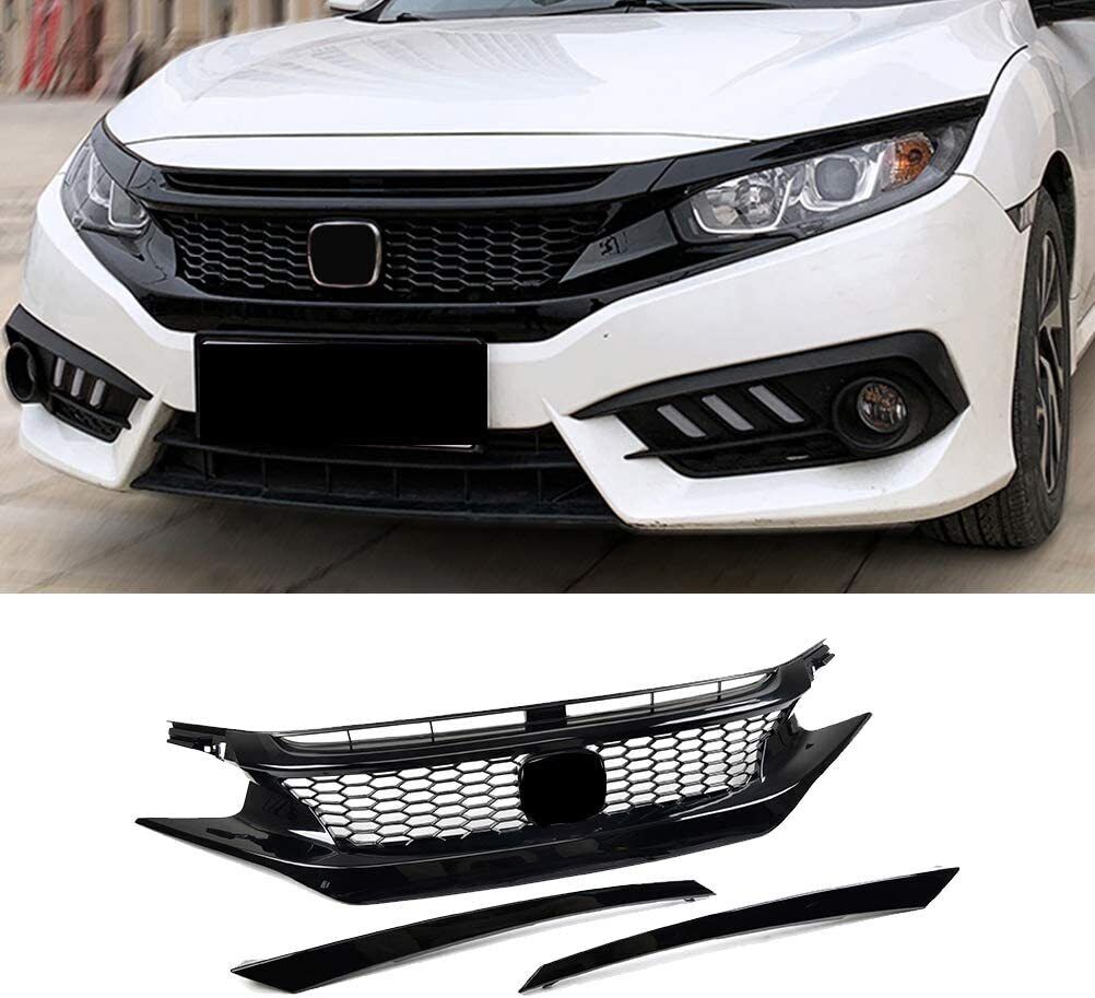 Grille For 2016-2021 Honda Civic 10th JDM Mesh Grill Glossy Black ...
